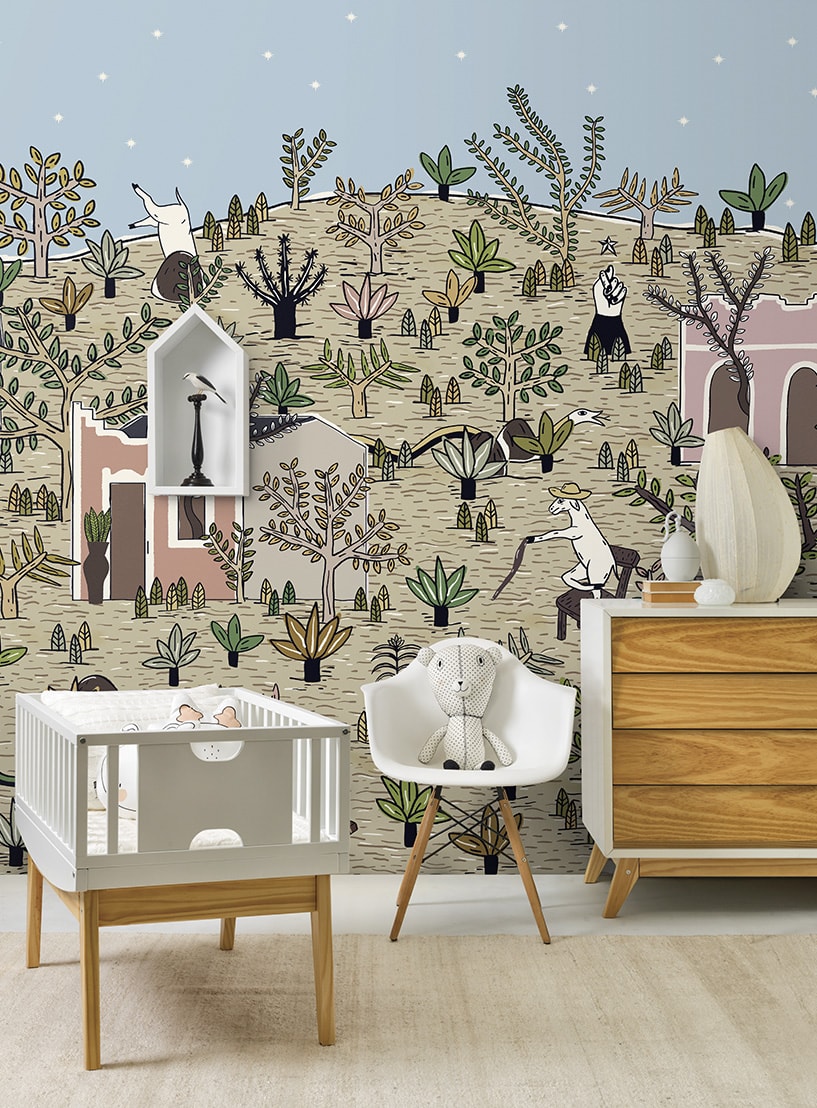 PAINEL DE PAREDE SERTÃO BEGE E PRETO - BrancoPapelDeParede